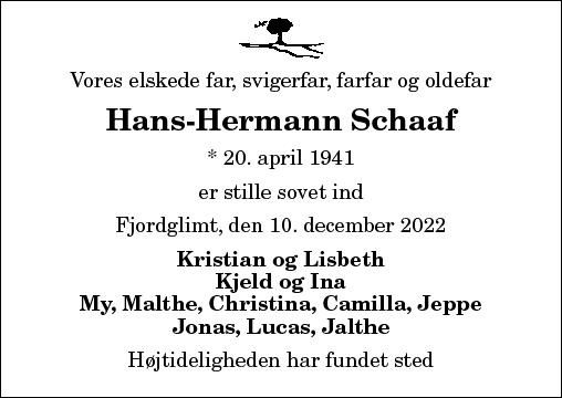 Dødsannonce for Hans-Hermann Schaaf | Nordjyske.dk