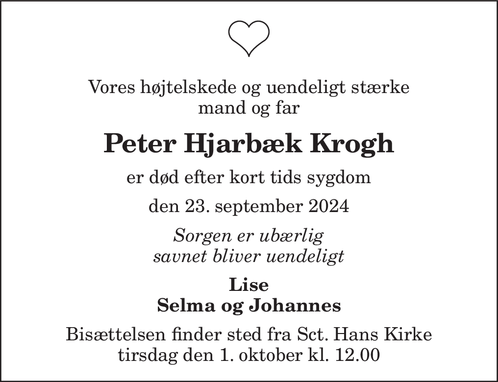 Dødsannonce for Peter Hjarbæk Krogh | Nordjyske.dk