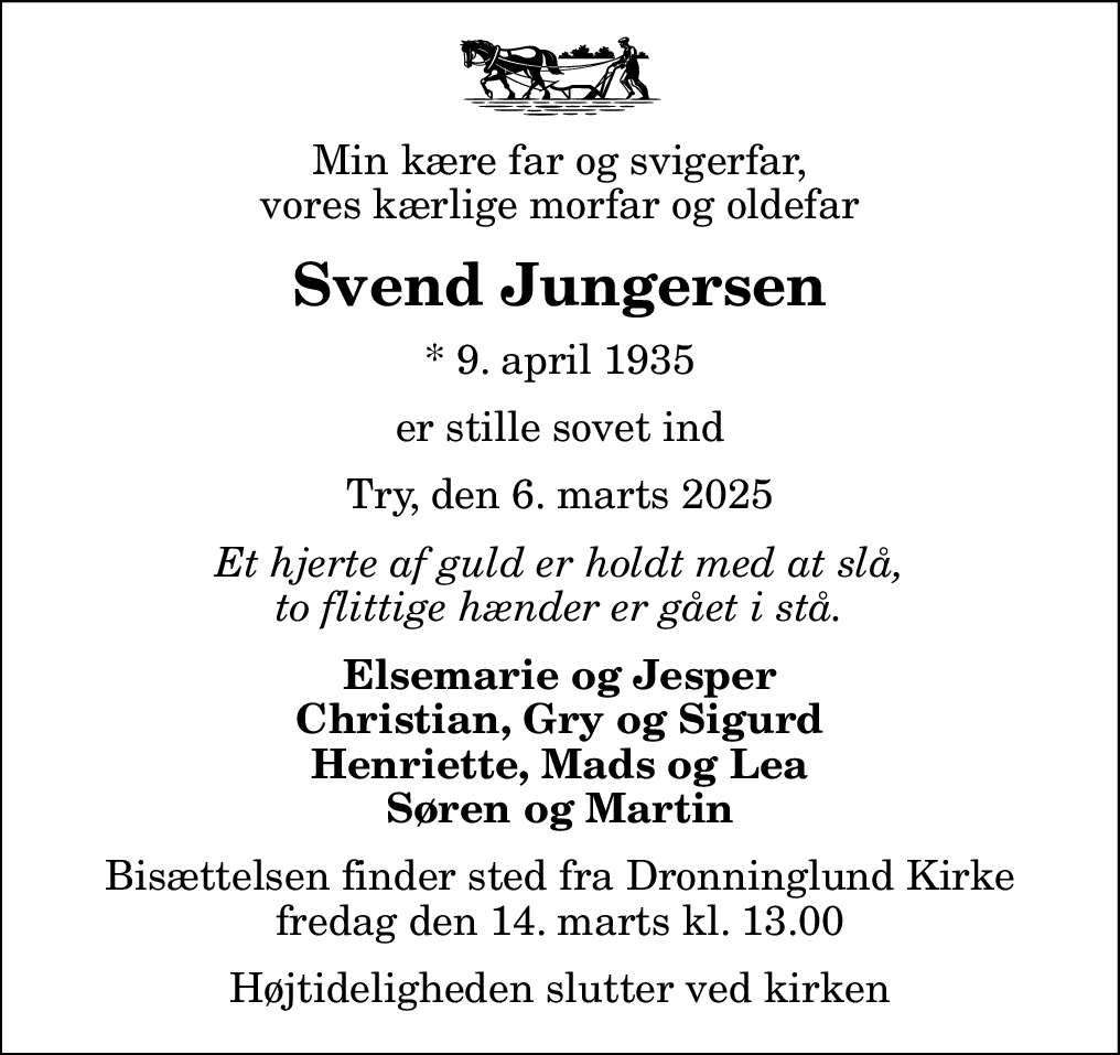 Dødsannonce for Svend Aage Jungersen | Nordjyske.dk