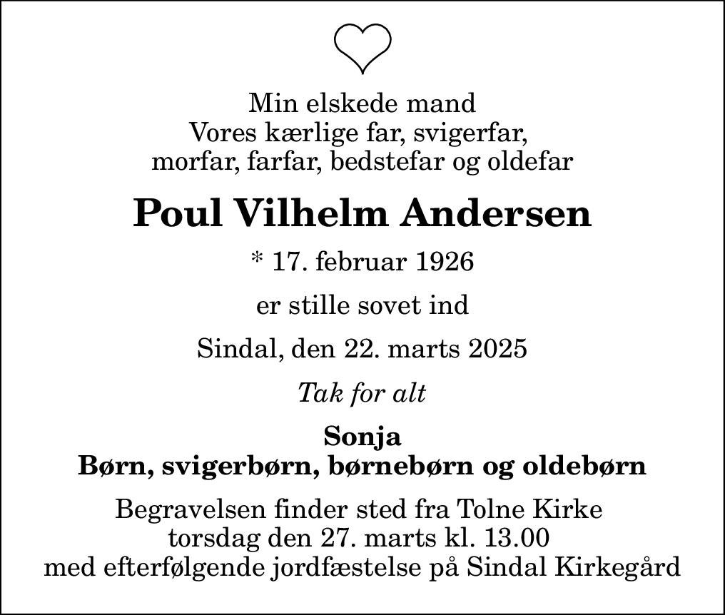 Dødsannonce for Poul Vilhelm Andersen | Nordjyske.dk