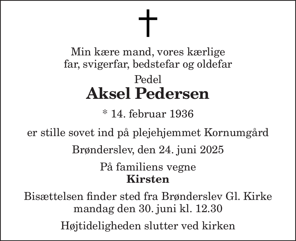 Dødsannonce for Aksel Pedersen | Nordjyske.dk