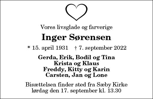 Dødsannonce for Inger Sørensen | Nordjyske.dk