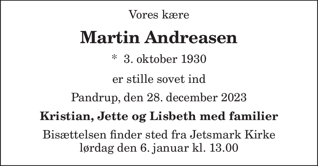 Dødsannonce for Martin andreasen | Nordjyske.dk