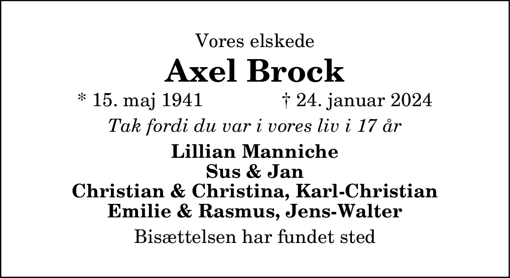 Dødsannonce for Axel Brock | Nordjyske.dk