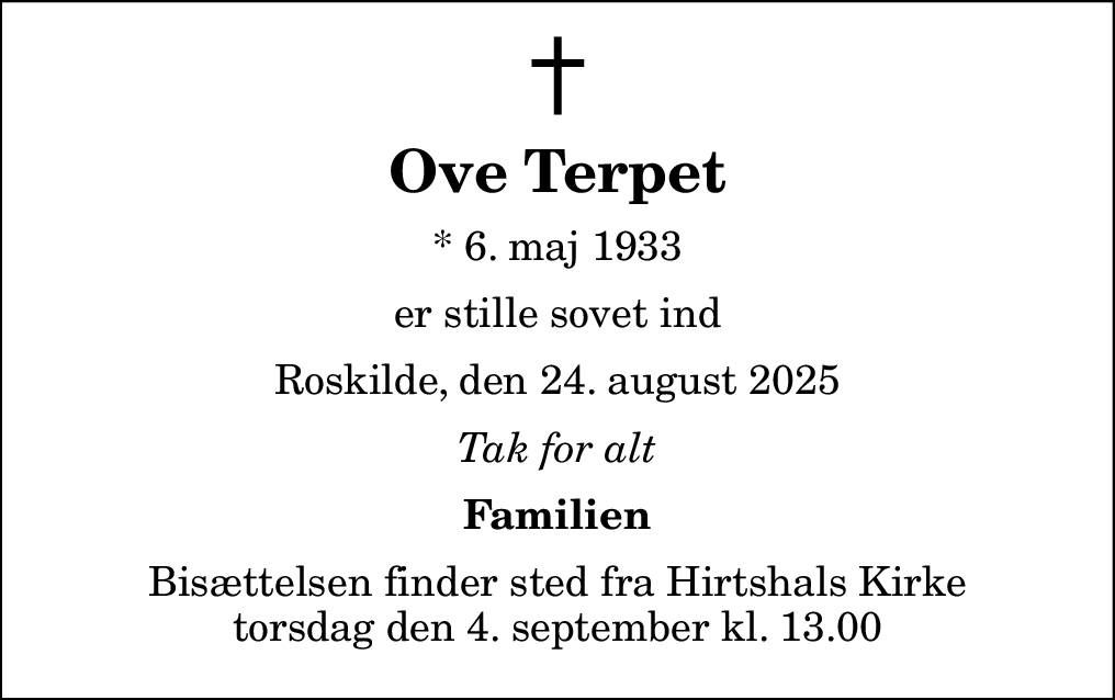 Dødsannonce for Ove Kjeld Terpet | Nordjyske.dk