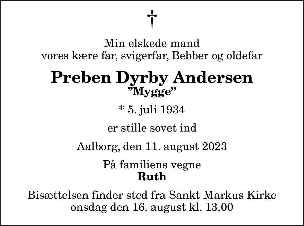 Dødsannonce for Preben Dyrby Andersen | Nordjyske.dk