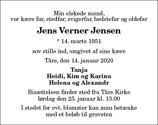 Dødsannonce for Jens Verner Jensen | Nordjyske.dk