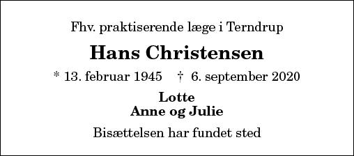 Dødsannonce for Hans Christensen | Nordjyske.dk