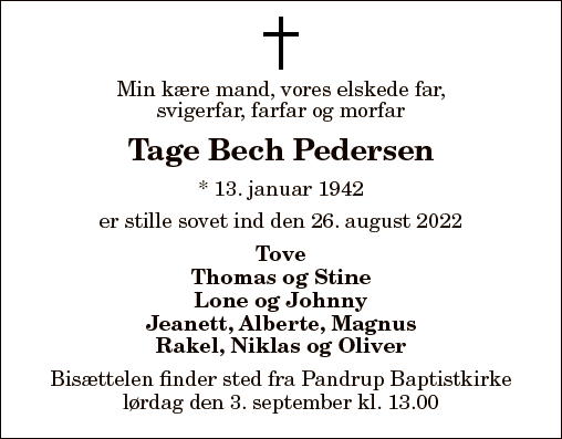 Dødsannonce for Tage Bech Pedersen | Nordjyske.dk