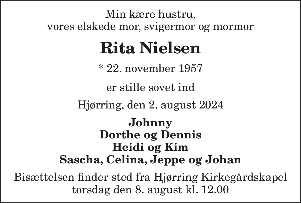 Dødsannonce for Rita Nielsen | Nordjyske.dk