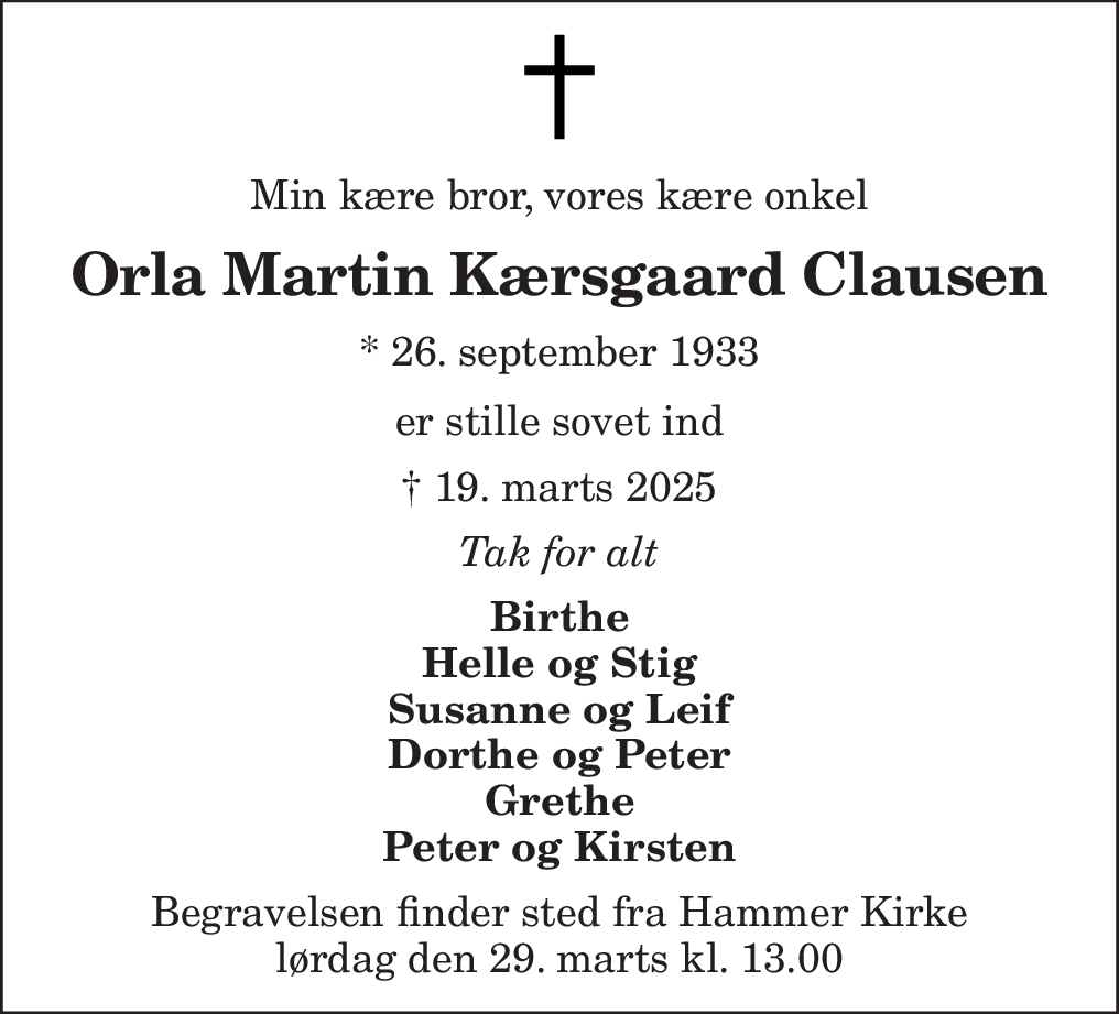Dødsannonce for Orla Martin Kærsgaard Clausen | Nordjyske.dk