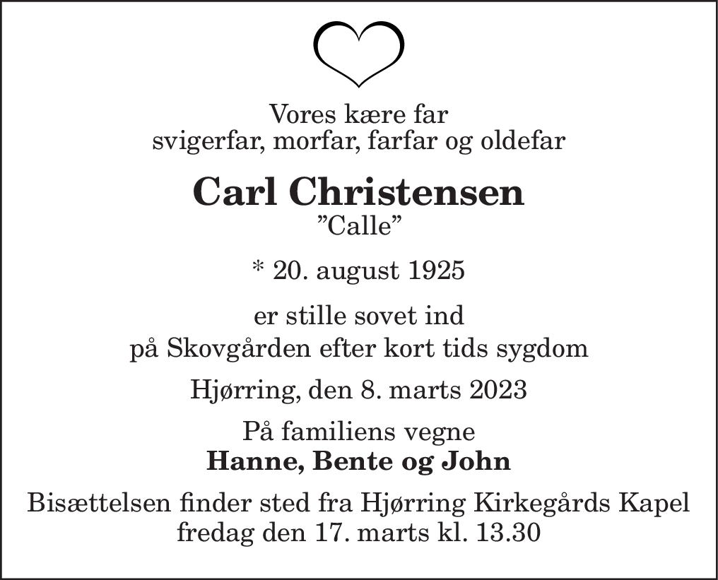 Dødsannonce for Carl Christensen | Nordjyske.dk