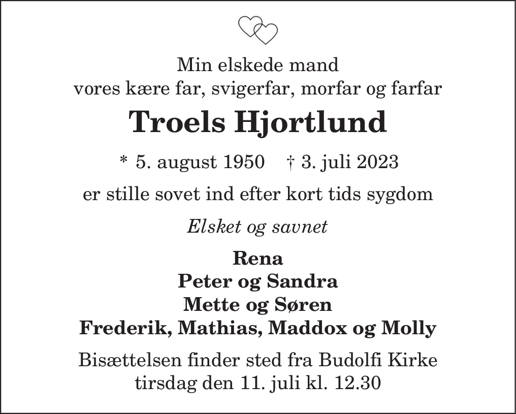 Dødsannonce for Troels Bagge Hjortlund | Nordjyske.dk