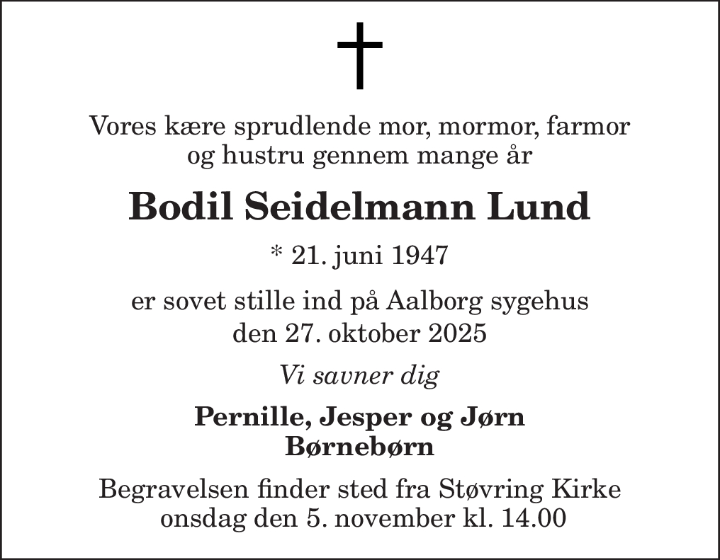 Dødsannonce for Bodil Seidelmann Lund | Nordjyske.dk