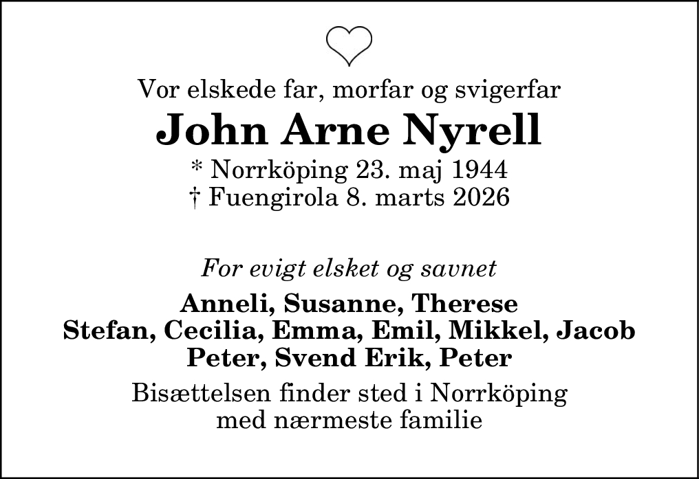 Dødsannonce for John Arne Nyrell | Nordjyske.dk