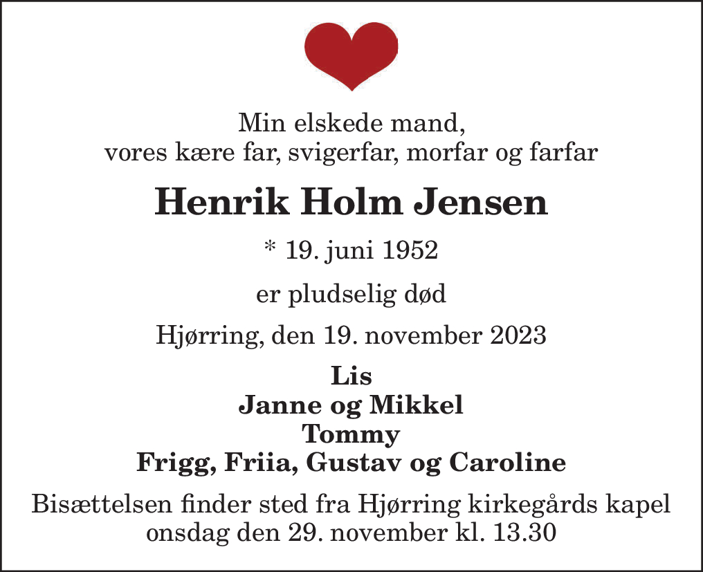 Dødsannonce for Henrik Holm Jensen | Nordjyske.dk