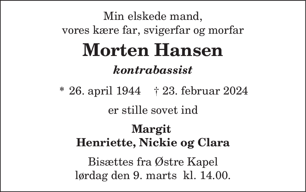 Dødsannonce for Morten Hansen | Nordjyske.dk