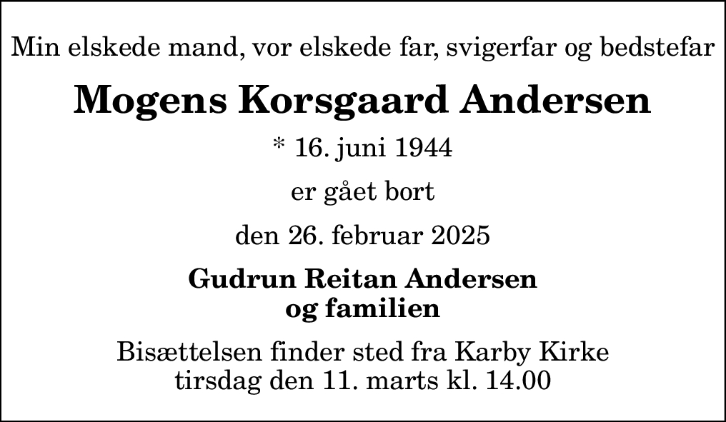 Dødsannonce for Mogens Korsgaard Andersen | Nordjyske.dk