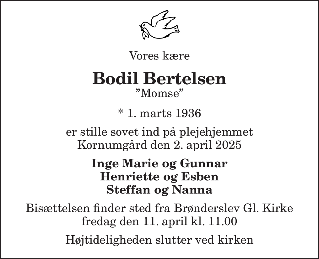 Dødsannonce for Bodil Bertelsen | Nordjyske.dk