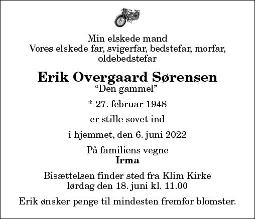 Dødsannonce for Erik Overgaard Sørensen | Nordjyske.dk