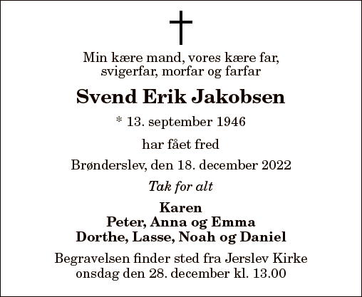 Dødsannonce for Svend Erik Jakobsen | Nordjyske.dk