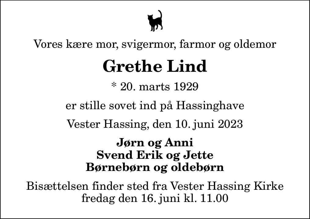 Dødsannonce for Grethe Lind | Nordjyske.dk