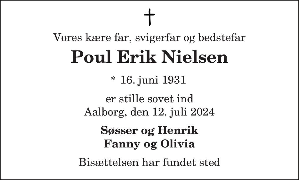 Dødsannonce for Poul Erik Nielsen | Nordjyske.dk