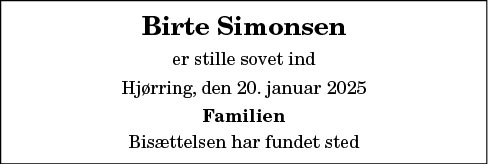 Dødsannonce for Birte Simonsen | Nordjyske.dk