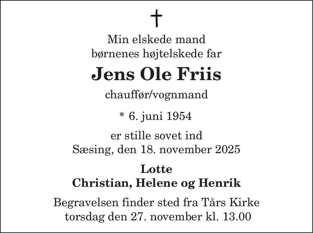 Dødsannonce for Jens Ole Friis | Nordjyske.dk