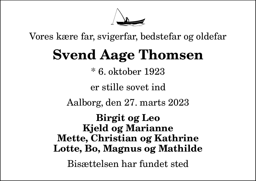 Dødsannonce for Svend Aage Thomsen | Nordjyske.dk