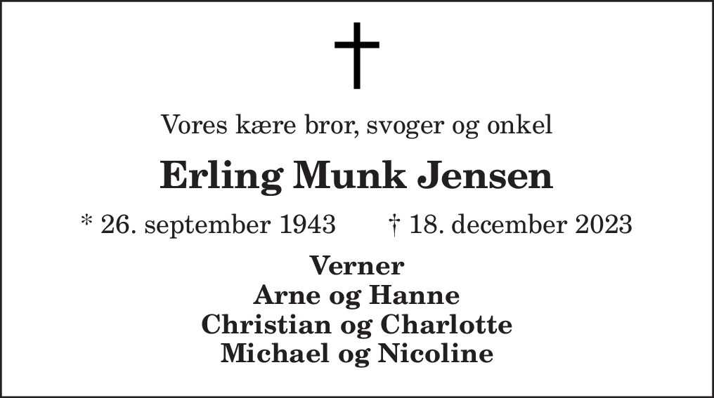 Dødsannonce for Erling Munk Jensen | Nordjyske.dk