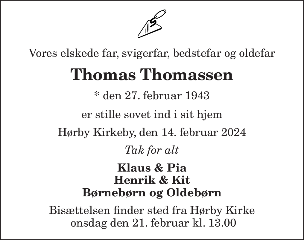 Dødsannonce for Thomas Thomassen | Nordjyske.dk