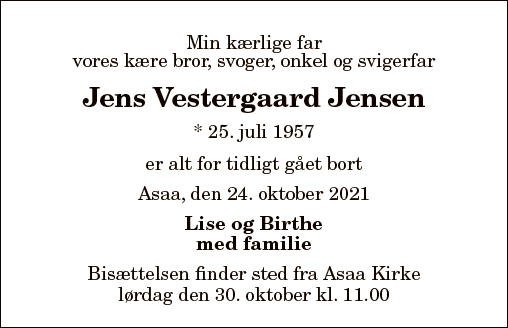 Dødsannonce for Jens Vestergaard Jensen | Nordjyske.dk