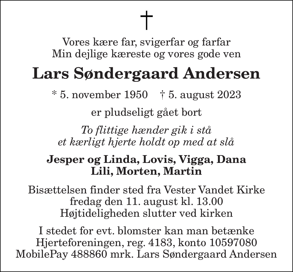 Dødsannonce for Lars Søndergaard Andersen | Nordjyske.dk