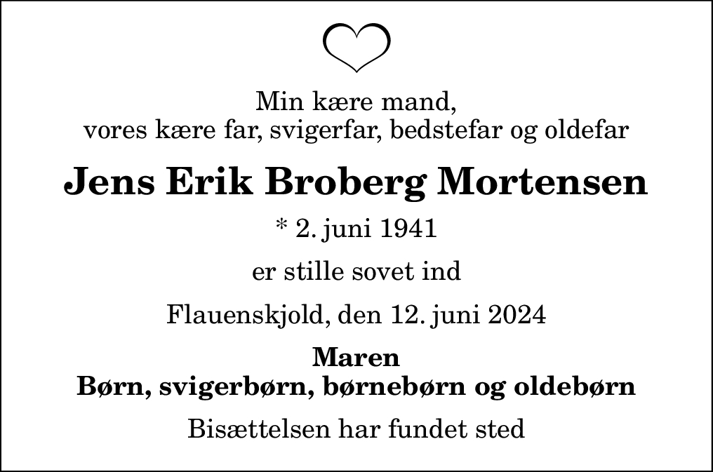 Dødsannonce for Jens Erik Broberg Mortensen | Nordjyske.dk