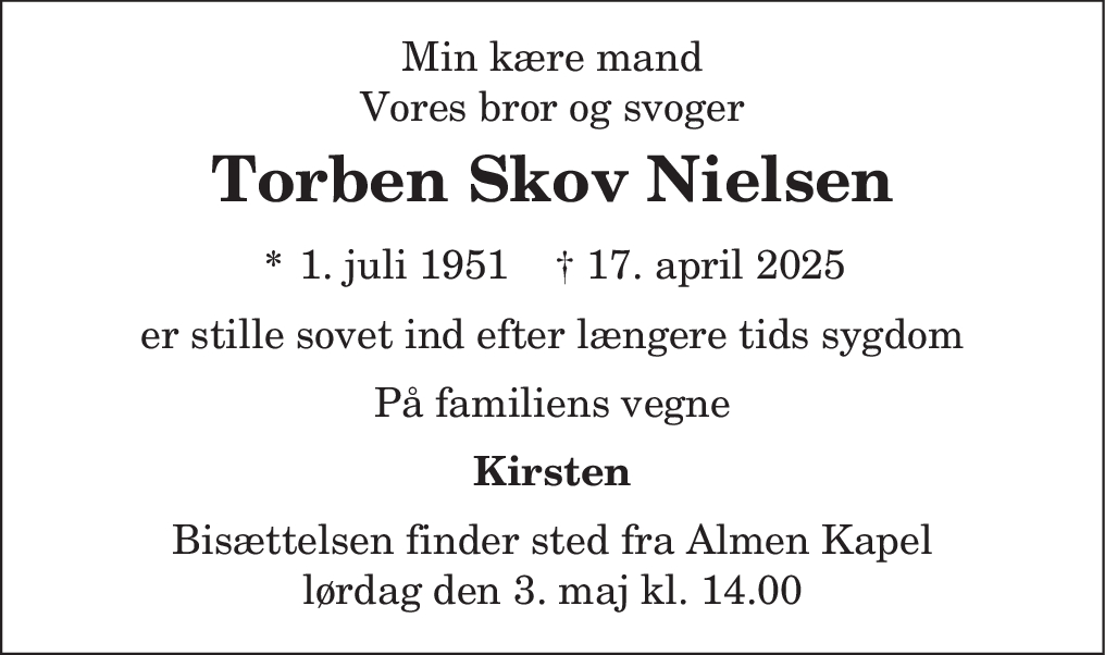 Dødsannonce for Torben Skov Nielsen | Nordjyske.dk