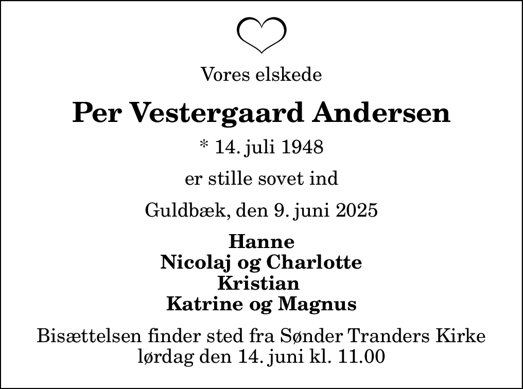 Dødsannonce for Per Vestergaard Andersen | Nordjyske.dk