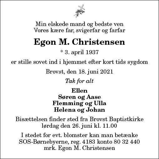 Dødsannonce for Egon M. Christensen | Nordjyske.dk