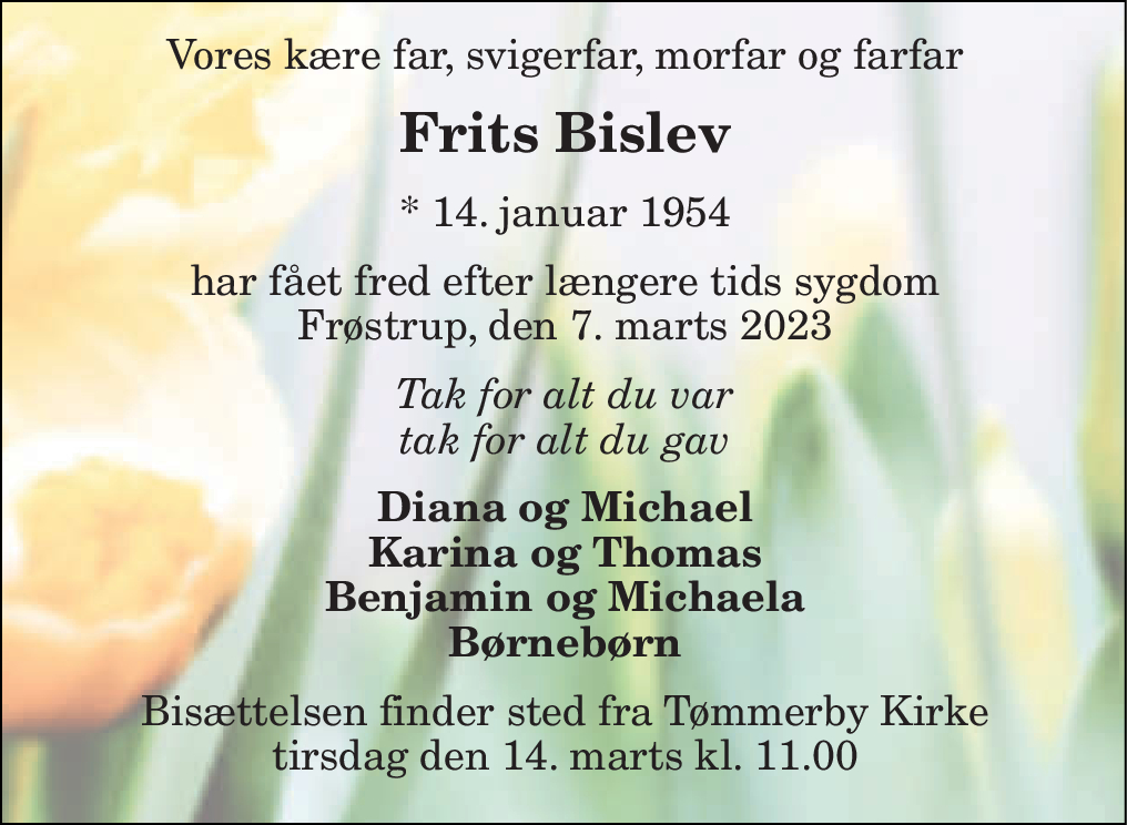 Dødsannonce for Frits Nielsen Bislev | Nordjyske.dk