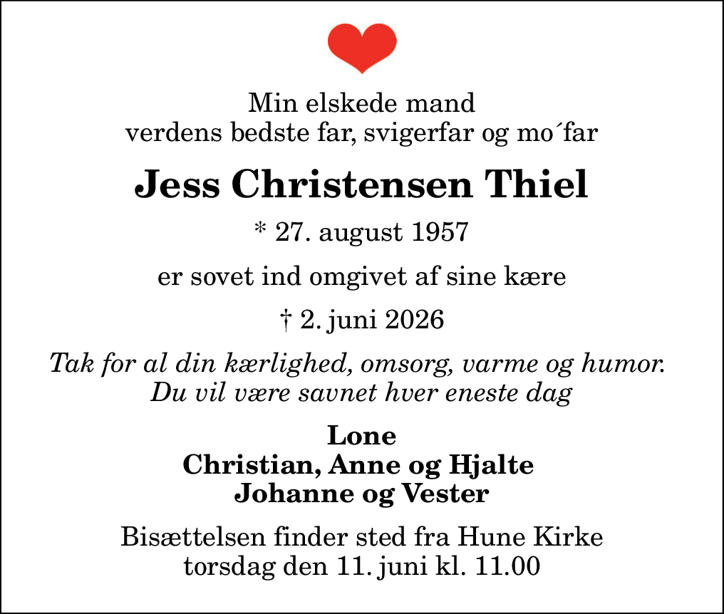Dødsannonce for Jess Christensen Thiel | Nordjyske.dk