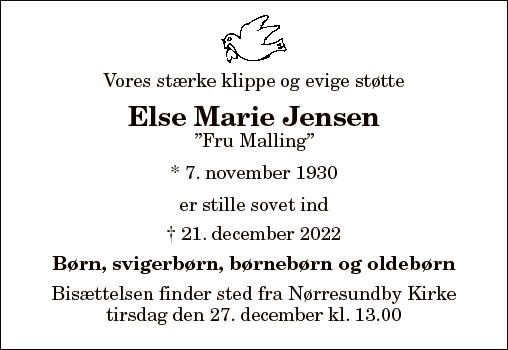 Dødsannonce for Else Marie Jensen | Nordjyske.dk