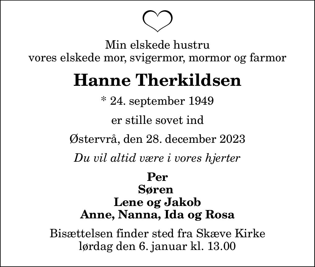 Dødsannonce for Hanne Therkildsen | Nordjyske.dk
