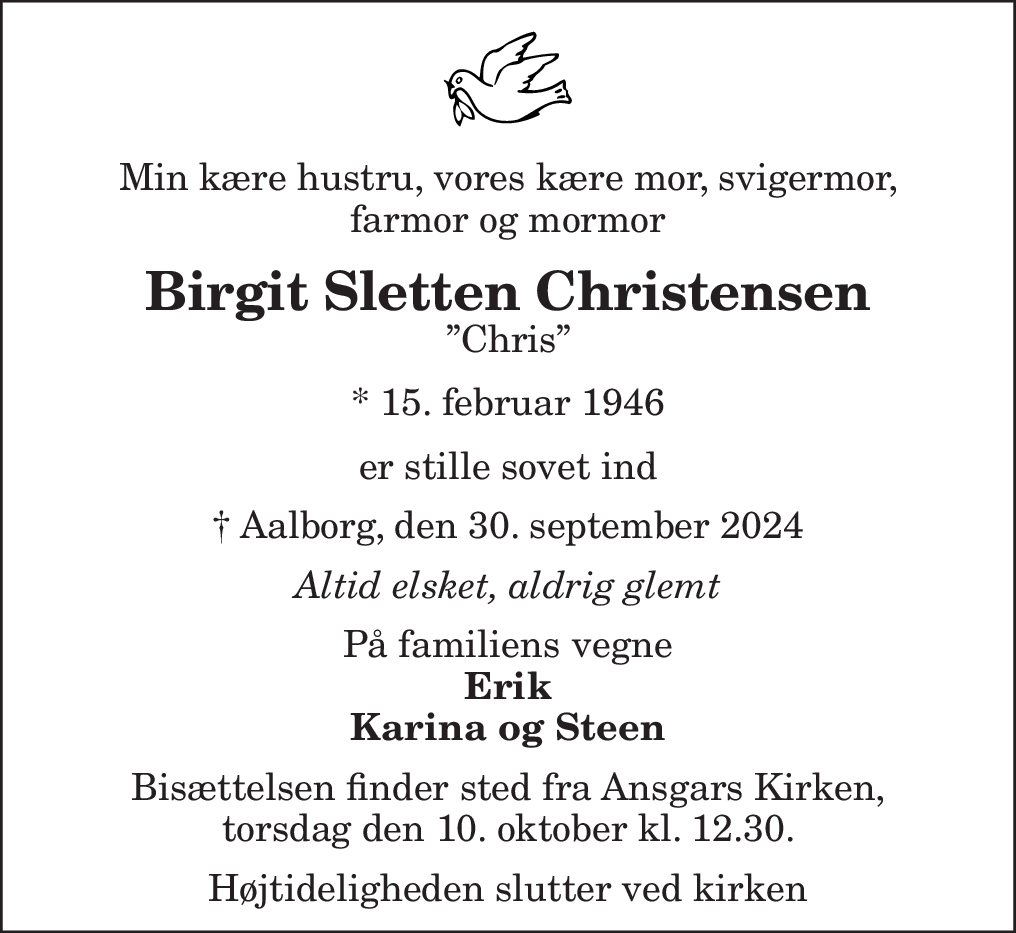 Dødsannonce for Birgit Sletten Christensen | Nordjyske.dk