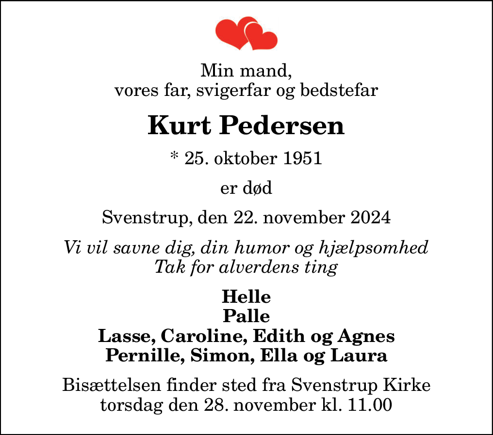 Dødsannonce for Kurt Pedersen | Nordjyske.dk