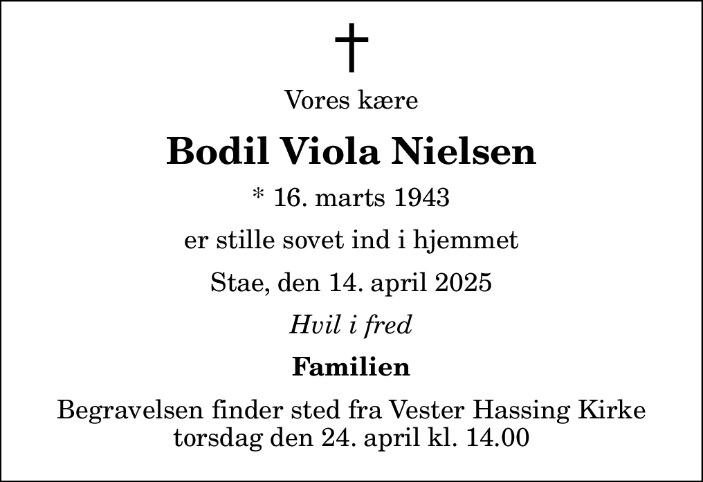 Dødsannonce for Bodil Viola Nielsen | Nordjyske.dk