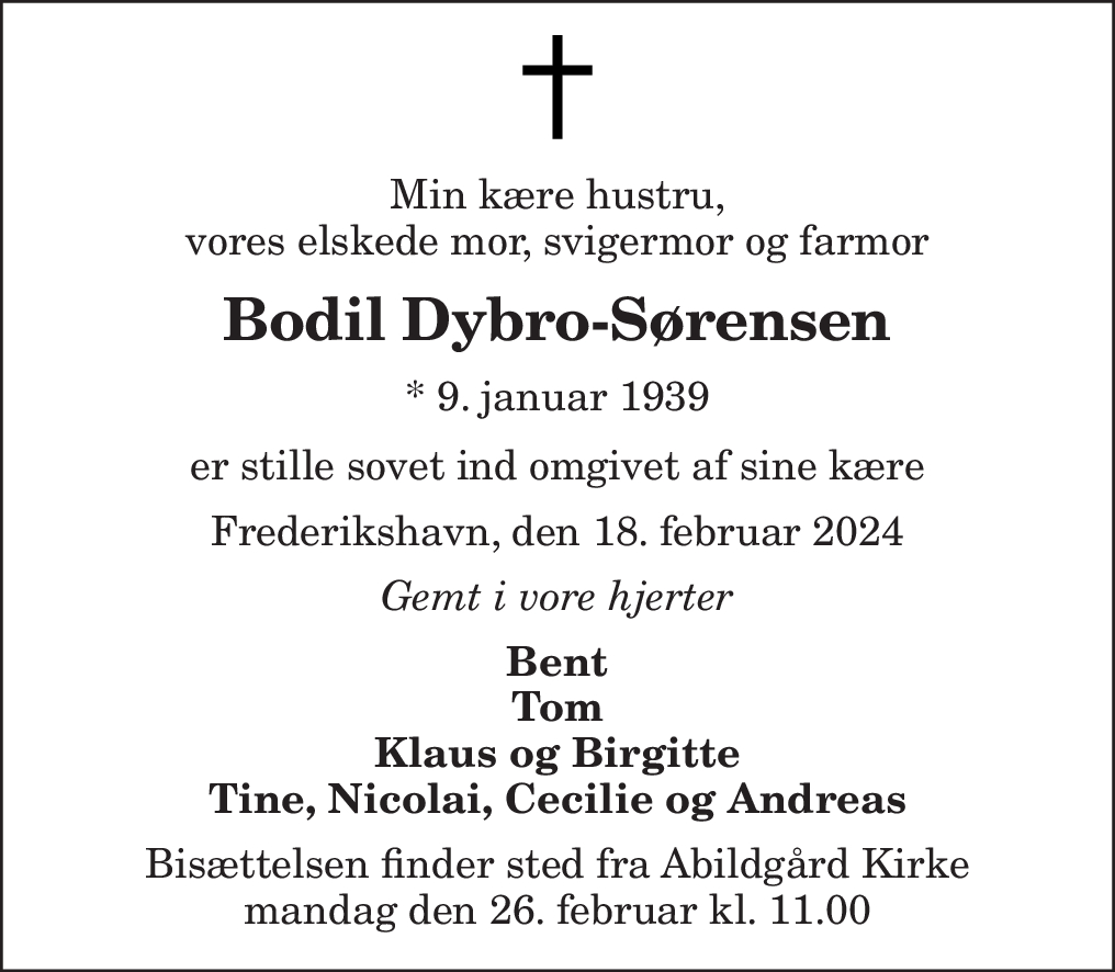 Dødsannonce for Bodil Dybro-Sørensen | Nordjyske.dk