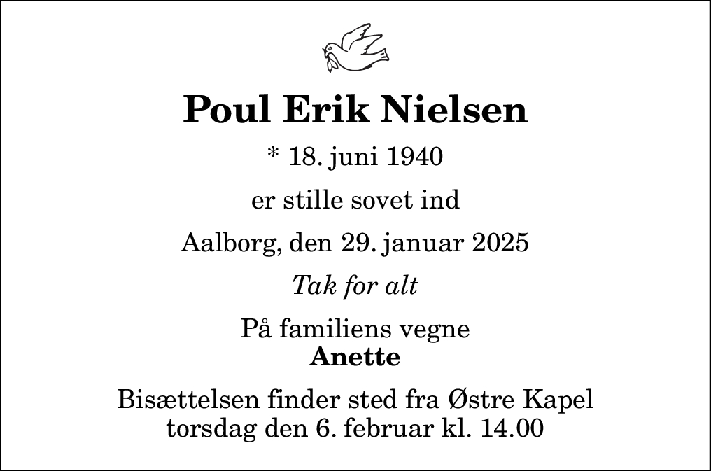 Dødsannonce for Poul Erik Nielsen | Nordjyske.dk