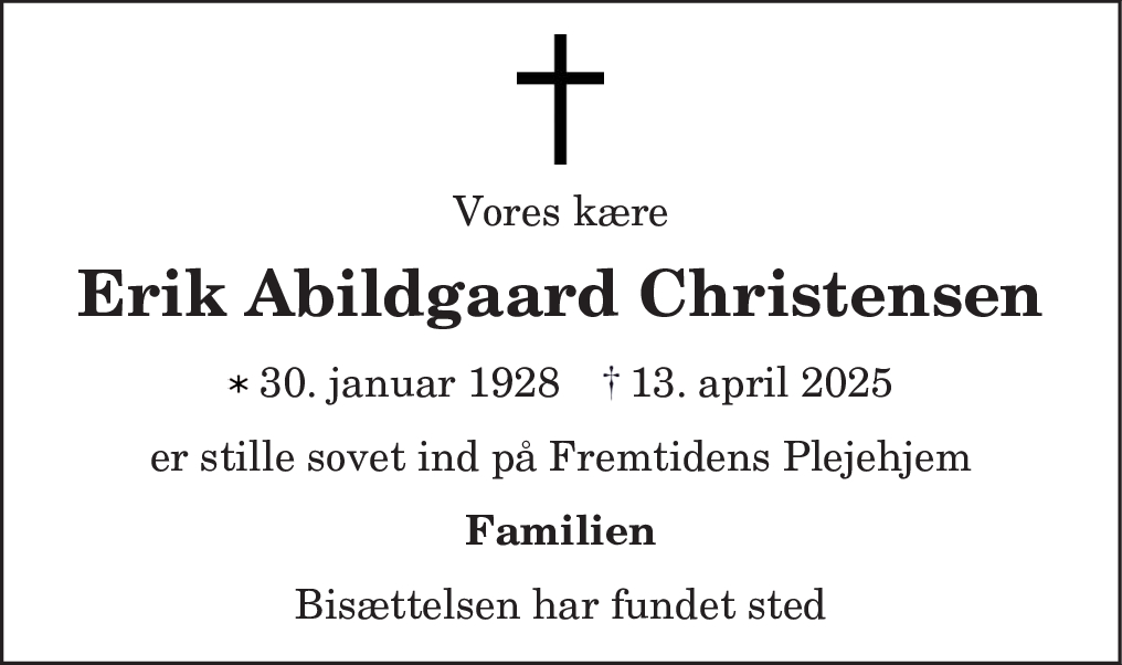 Dødsannonce for Erik Abildgaard Christensen | Nordjyske.dk