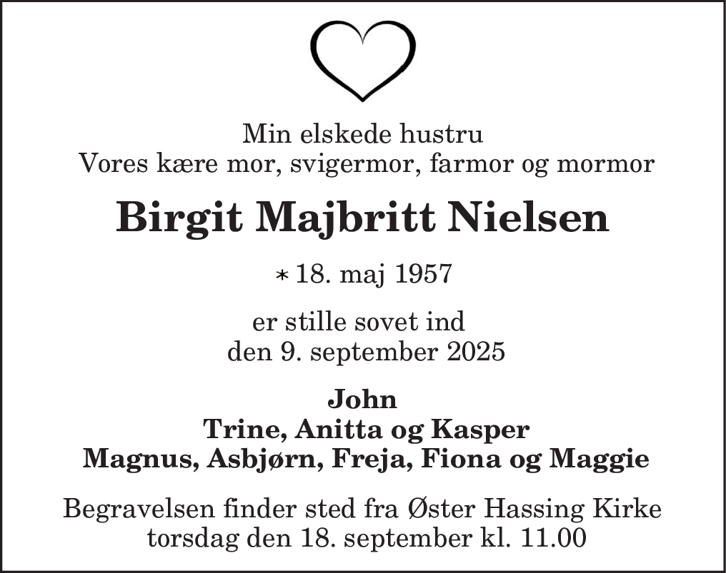 Dødsannonce for Birgit Majbritt Nielsen | Nordjyske.dk