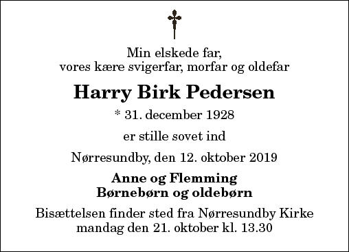 Dødsannonce for Harry Birk Pedersen | Nordjyske.dk